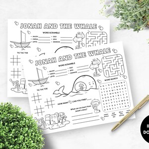 Jonah and the Whale, Printable Bible Activity Placemat, Sunday School ...