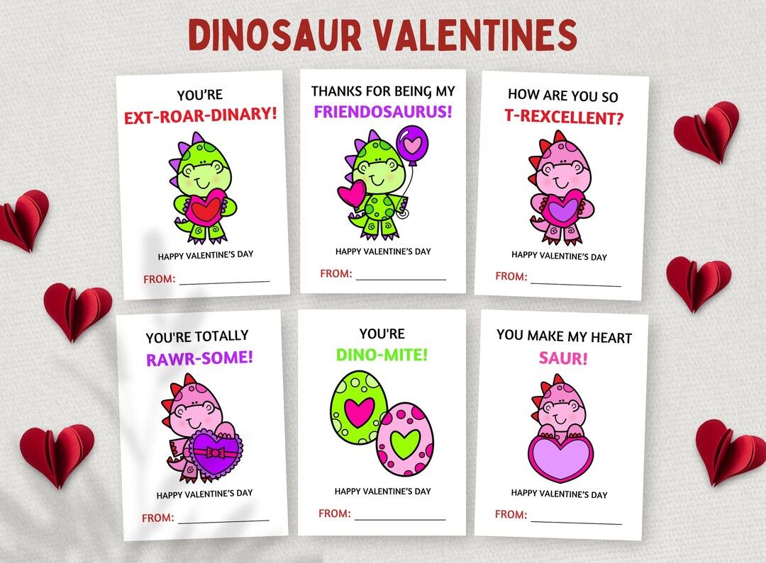Dinosaur Valentines, Dino Valentine Cards, Printable Student Gift Tags ...