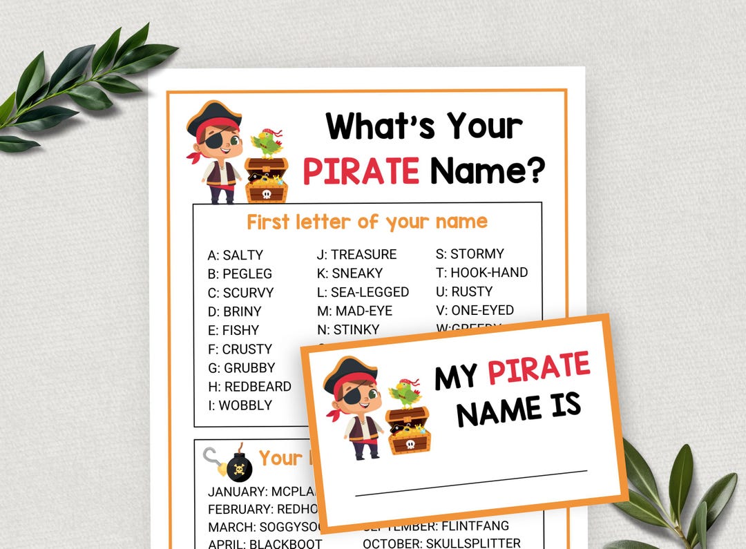 Whats Your Pirate Name, Sign & Tags, Pirate Theme Birthday Party ...