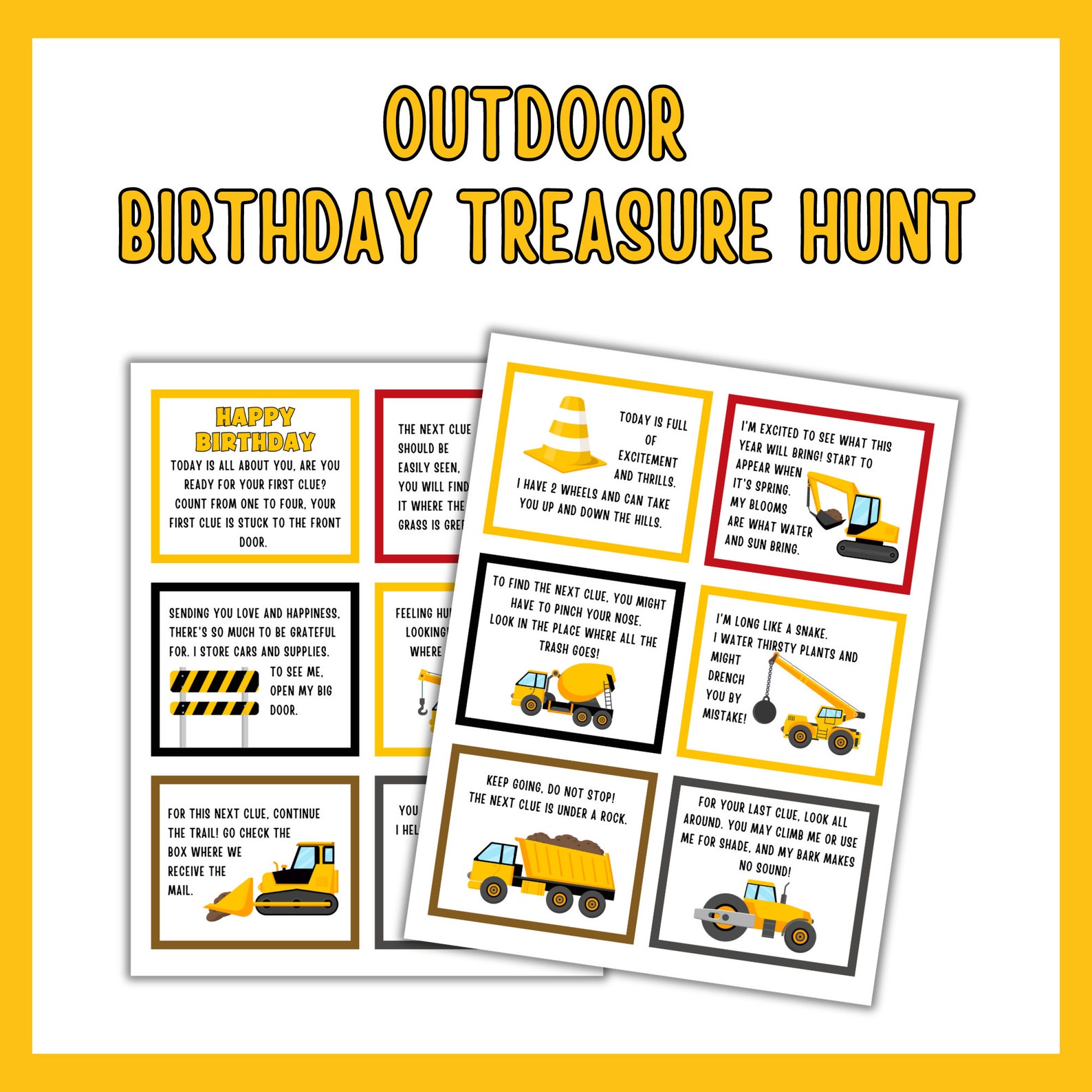 Construction Birthday Scavenger Hunt for Kids, Outdoor Treasure Hunt ...