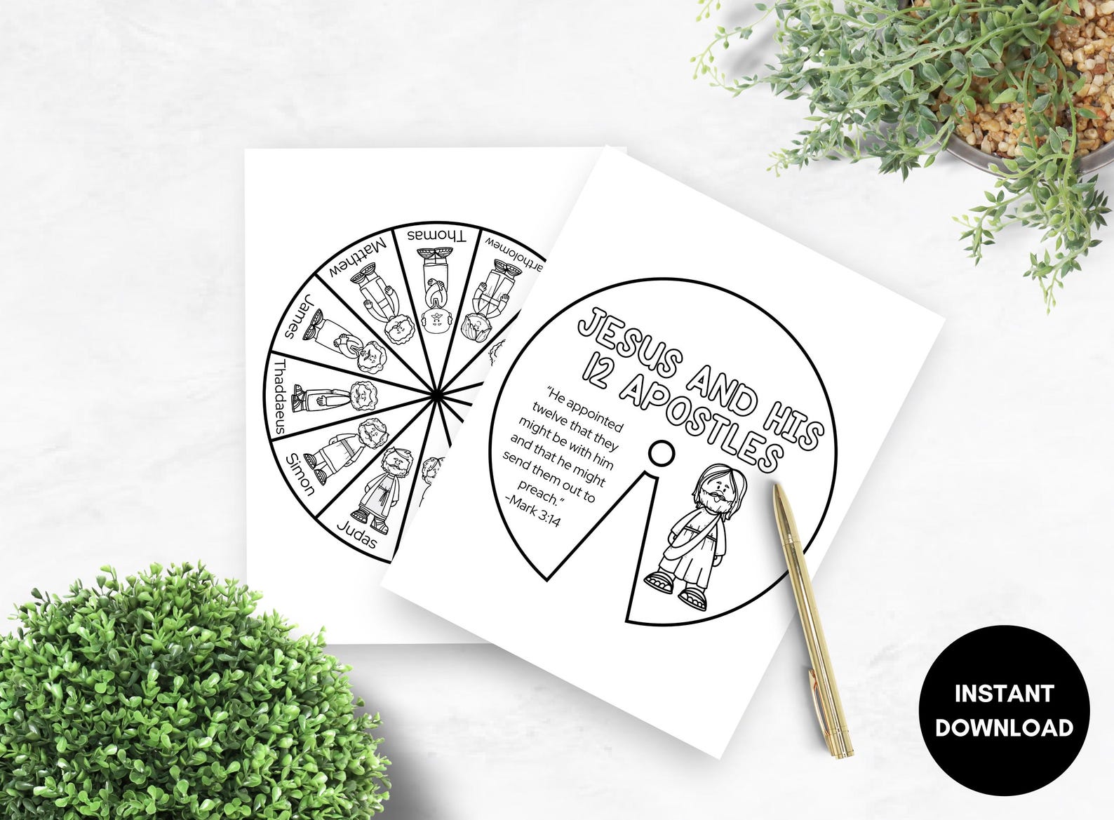 Jesus and His 12 Apostles, Printable Bible Coloring Wheel, the Twelve ...
