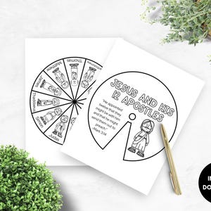 Jesus and His 12 Apostles, Printable Bible Coloring Wheel, the Twelve ...