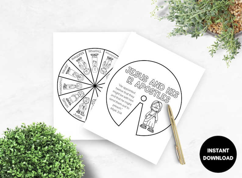 Jesus and His 12 Apostles, Printable Bible Coloring Wheel, the Twelve ...