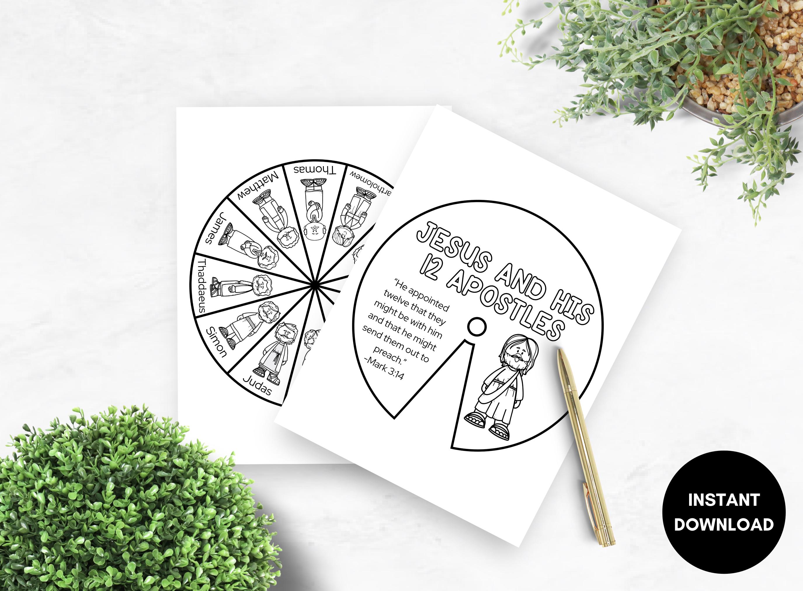 Jesus and His 12 Apostles, Printable Bible Coloring Wheel, the Twelve ...