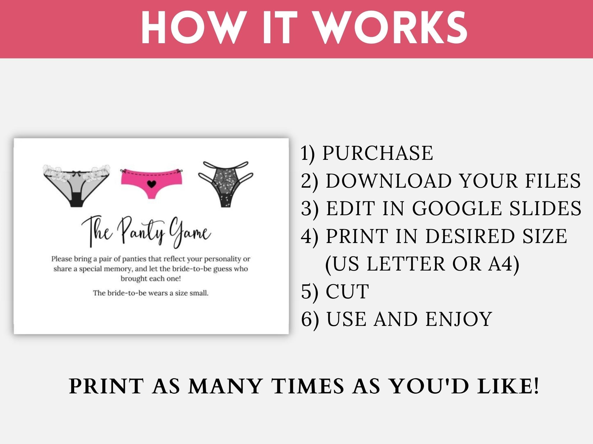 The Panty Game, Panty Game Card Insert, Lingerie Games, Lingerie Shower ...