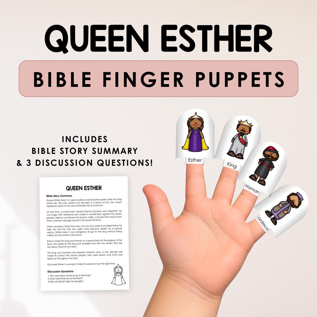 Queen Esther Bible Story Craft, Bible Finger Puppets, Fun Sunday School ...