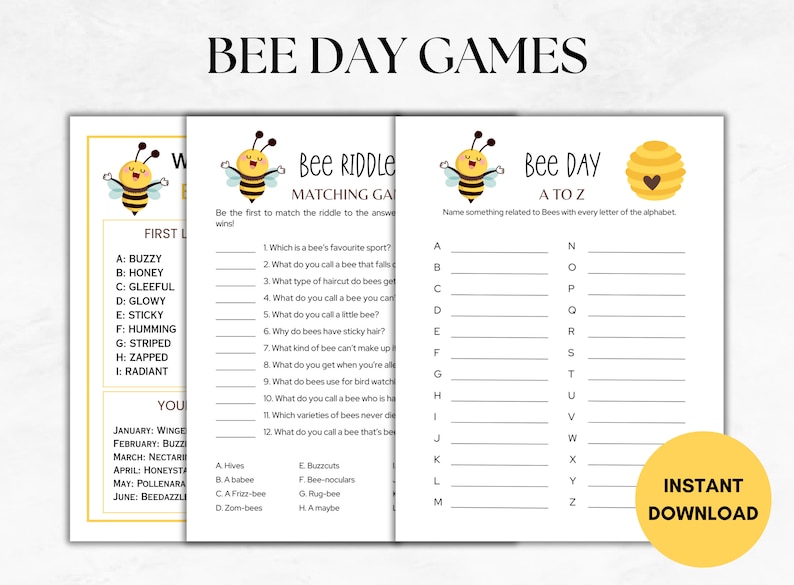 5 Printable Bee Day Games, Fun Classroom Activities for Kids and Adults ...