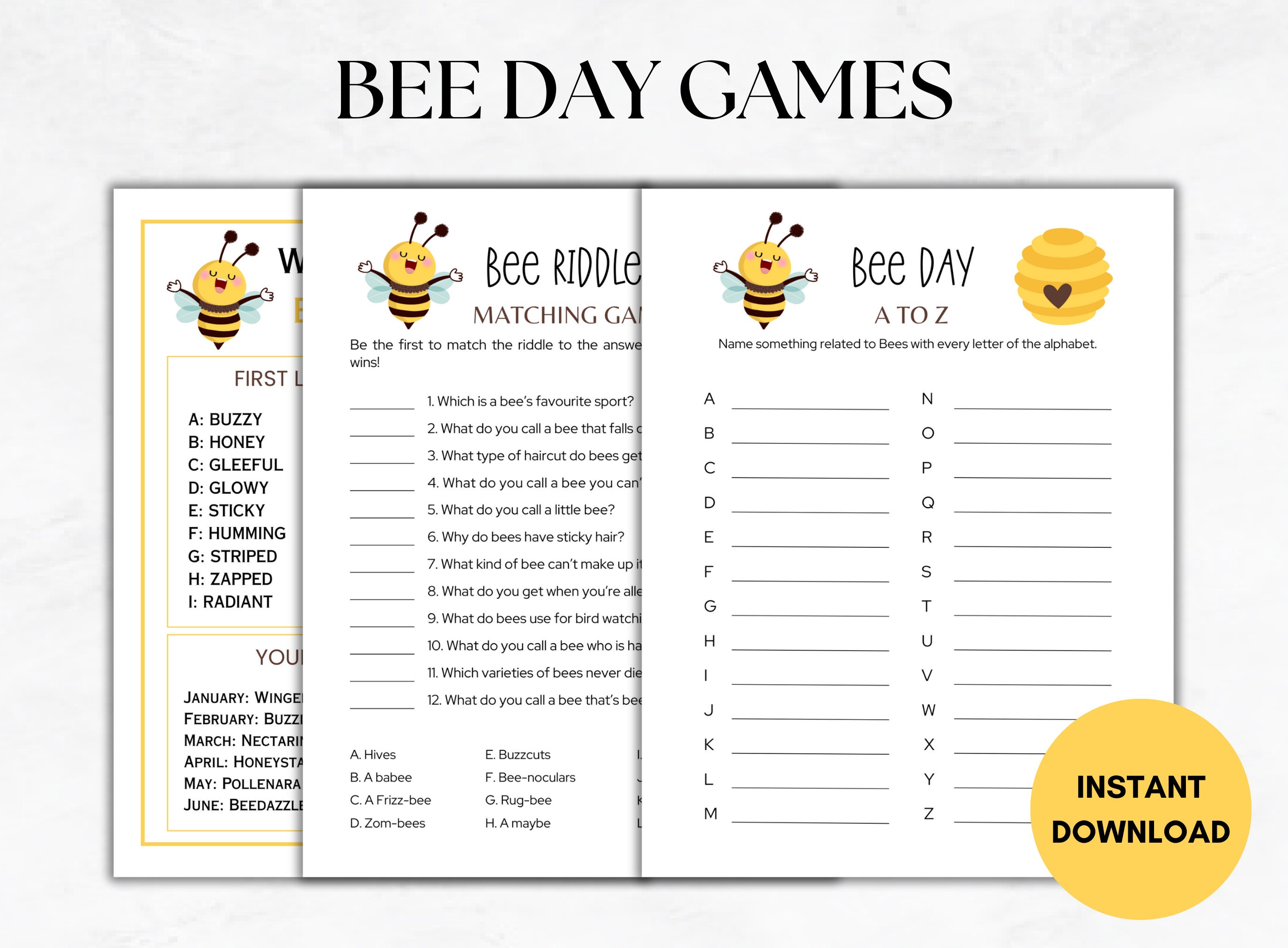 5 Printable Bee Day Games, Fun Classroom Activities for Kids and Adults ...