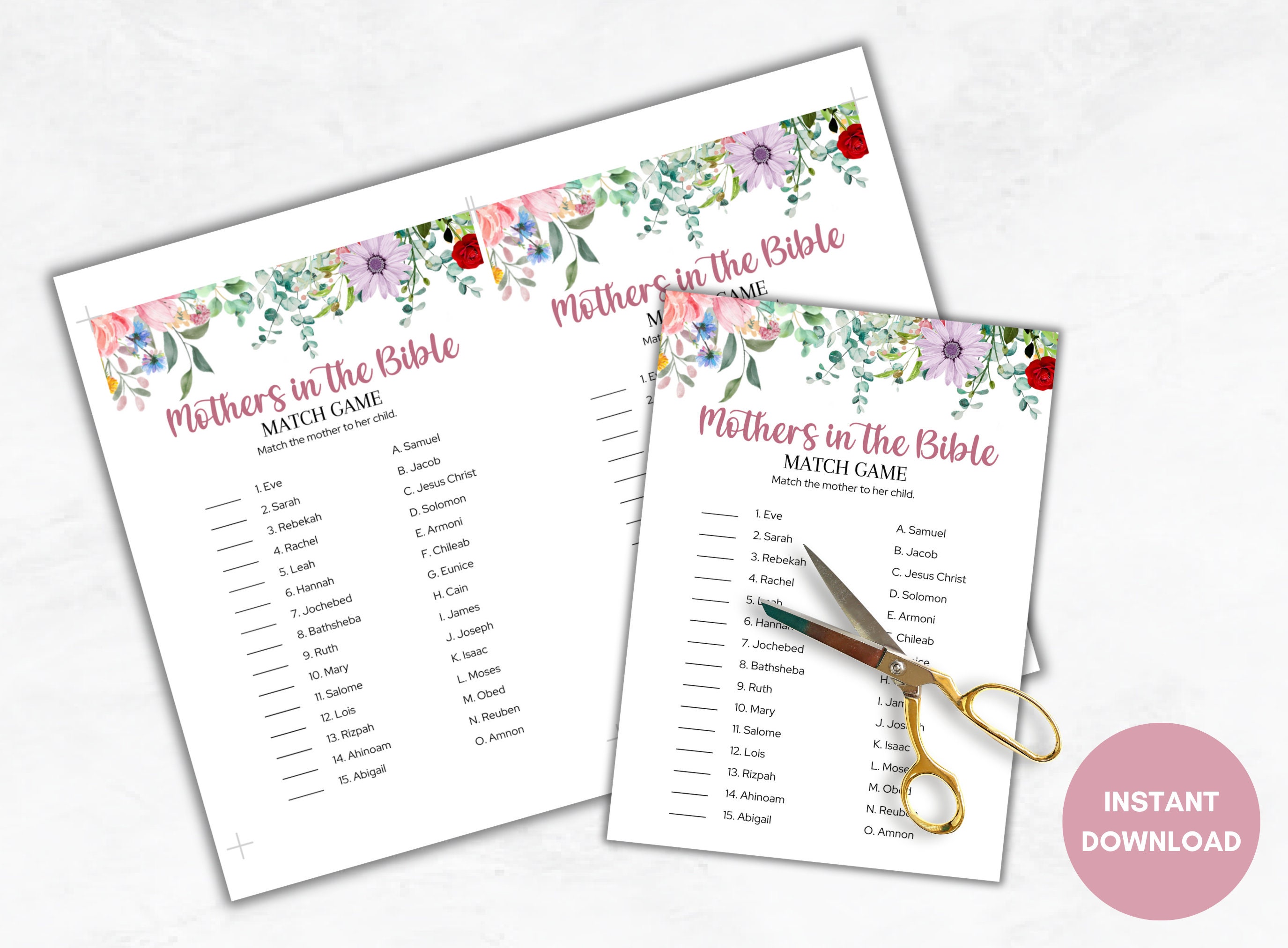 Mothers in the Bible, Biblical Match Game, Printable Mother's Day Game ...