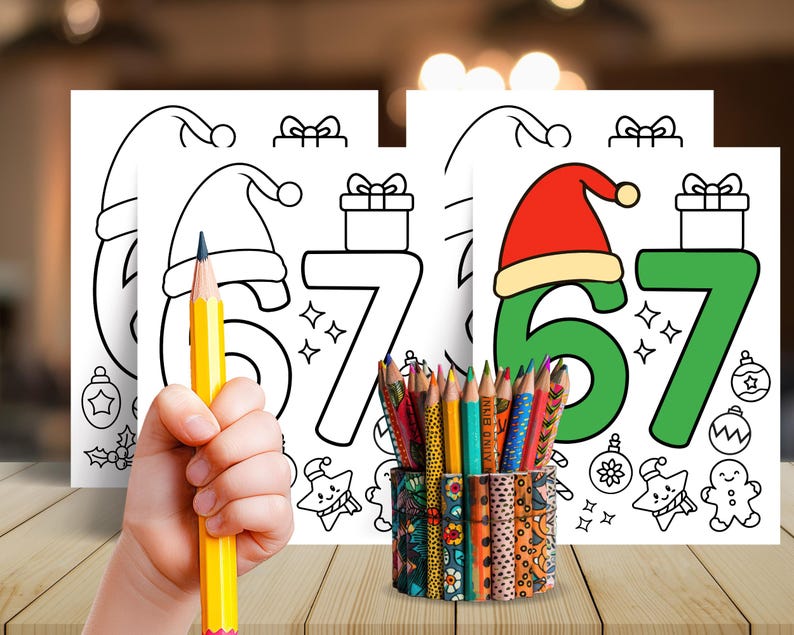 67 Christmas Coloring Page, Six Seven 6 7 Meme Coloring Sheet, Holiday ...