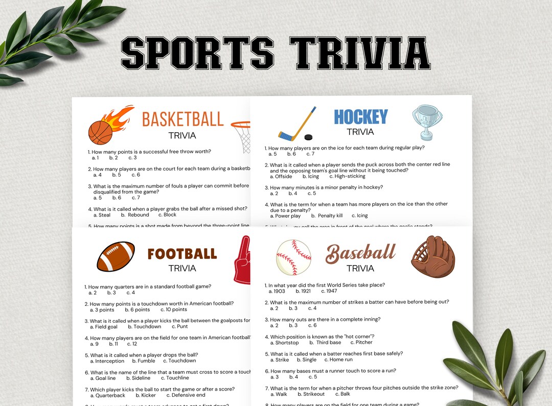 Sports Trivia, Fun Printable Trivia Questions, Sports Theme Birthday ...