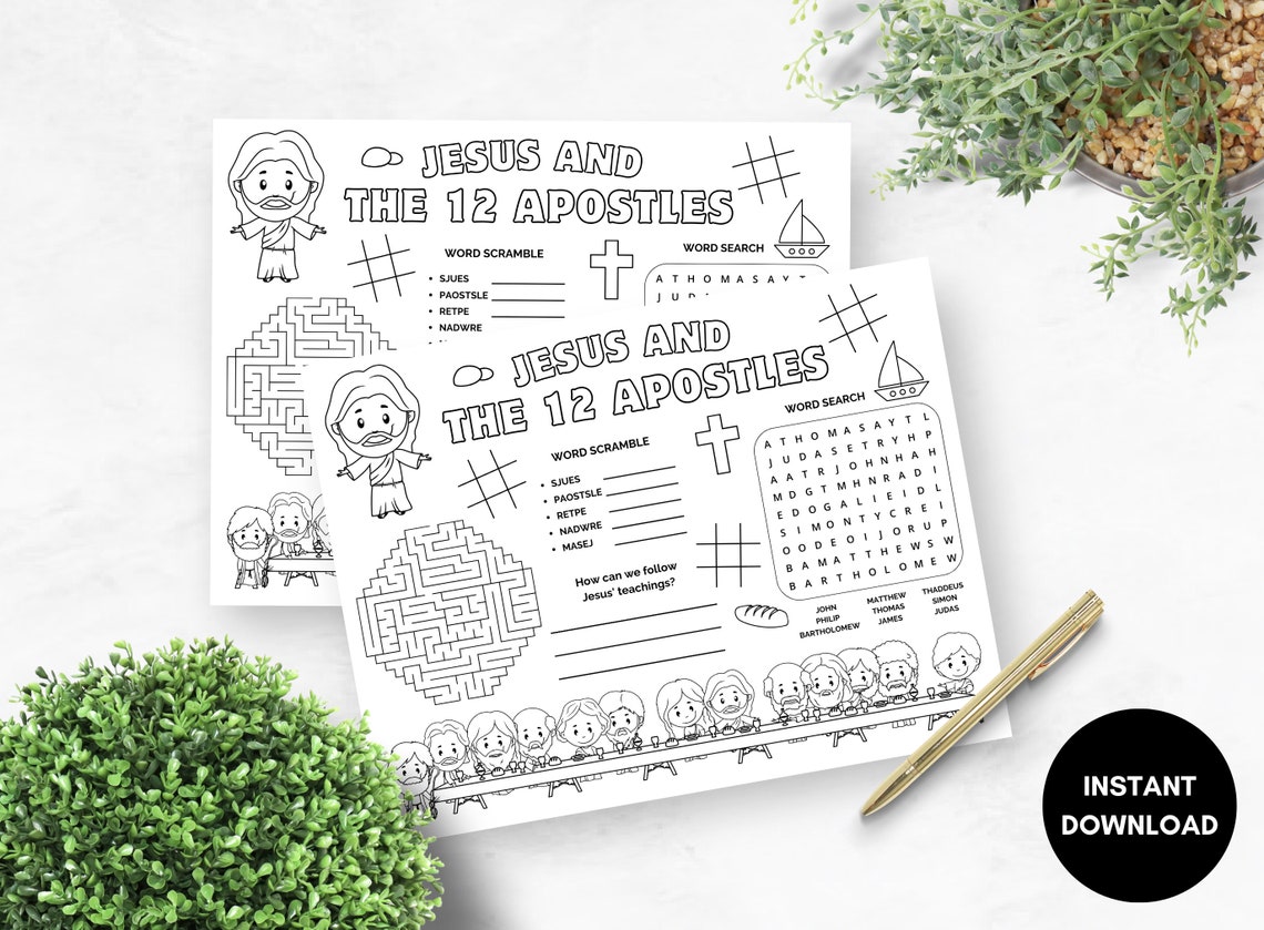 Jesus and the Twelve Apostles, Printable Bible Activity Placemat ...