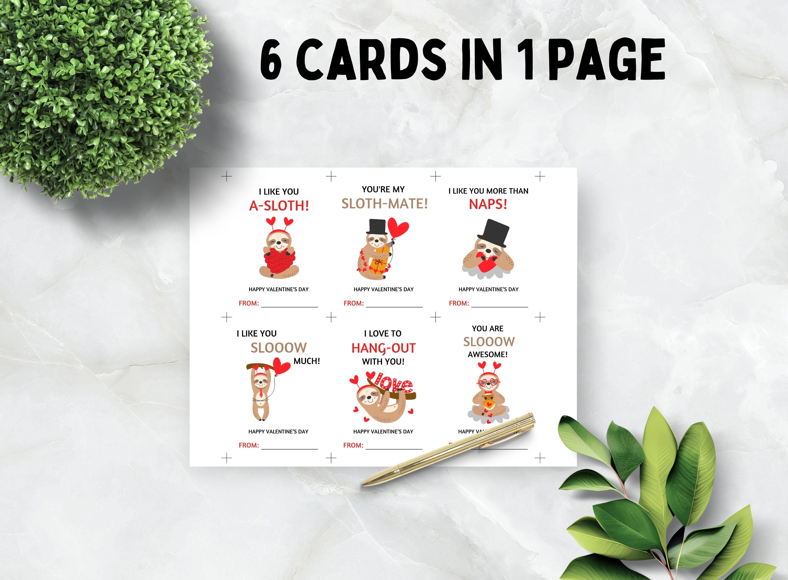 Printable Sloth Valentines, Fun School Valentine Gift Tags, Kids ...