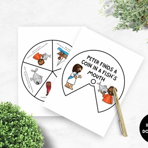 Peter Finds a Coin in a Fish's Mouth, Printable Bible Coloring Wheel ...