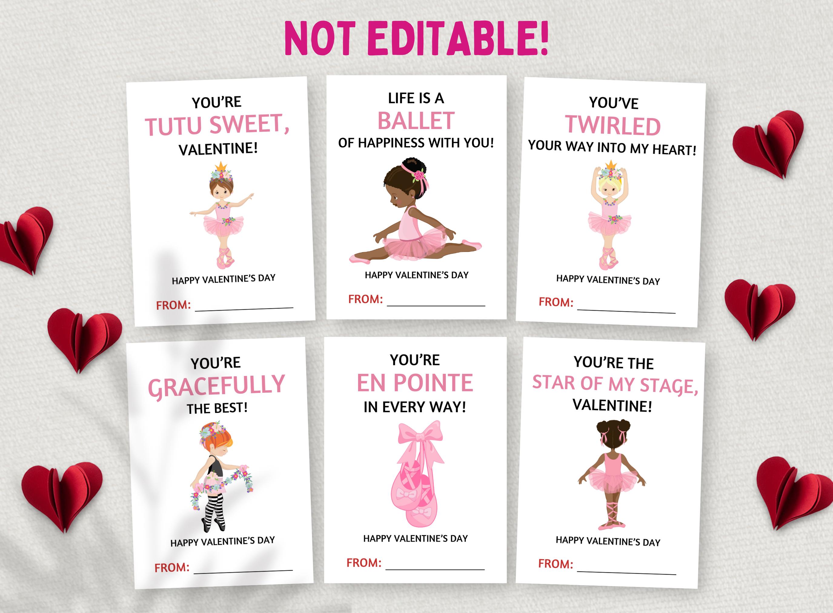 Pink Ballerina Valentine, Printable Ballet Classroom Valentines ...
