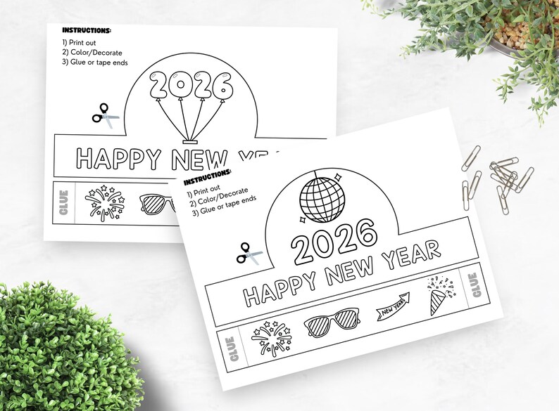 2026 New Year Paper Crown Craft, New Years Eve Coloring Crafts, NYE ...