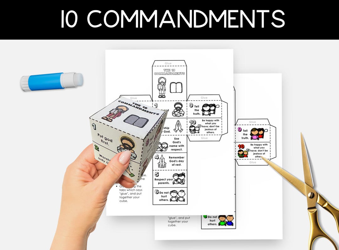 10 Commandments, Printable Bible Coloring Cube, Sunday School Craft ...