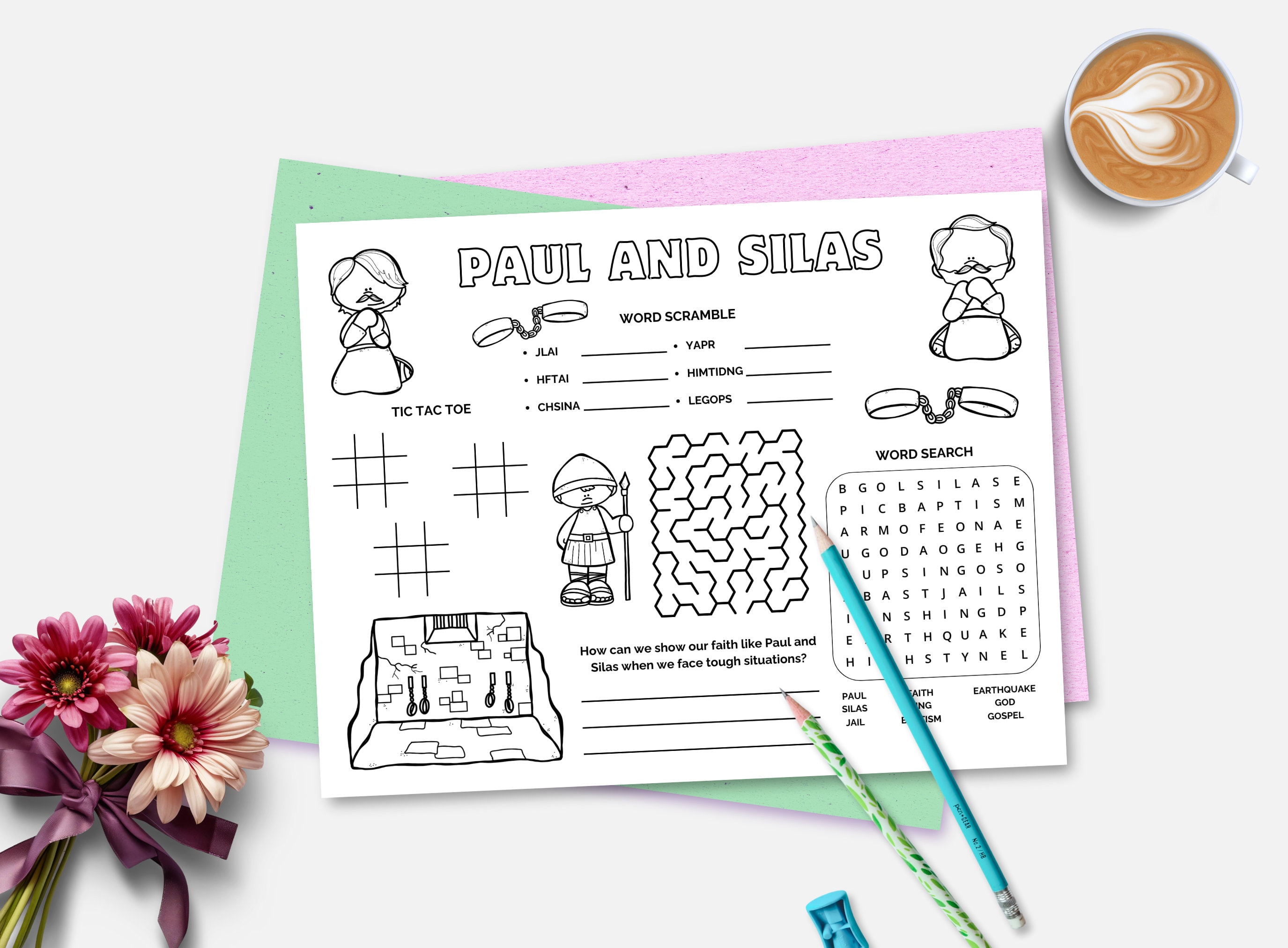 Paul and Silas, Printable Bible Activity Placemat, Sunday School, Kids ...