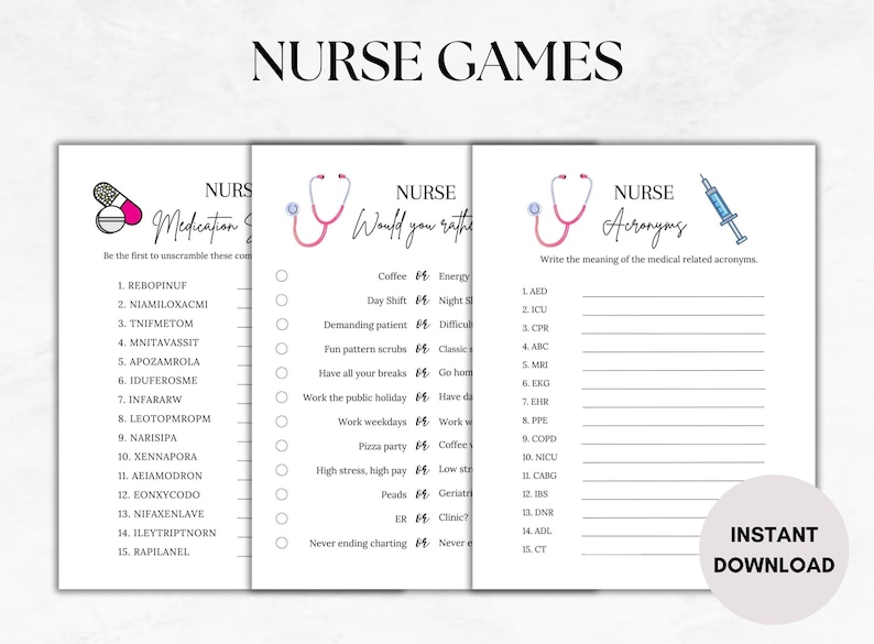 15 Printable Nurse Party Games Nursing Theme Fun Graduation - Etsy ...