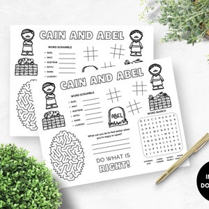 Cain and Abel, Printable Bible Activity Placemat, Sunday School, Kids ...