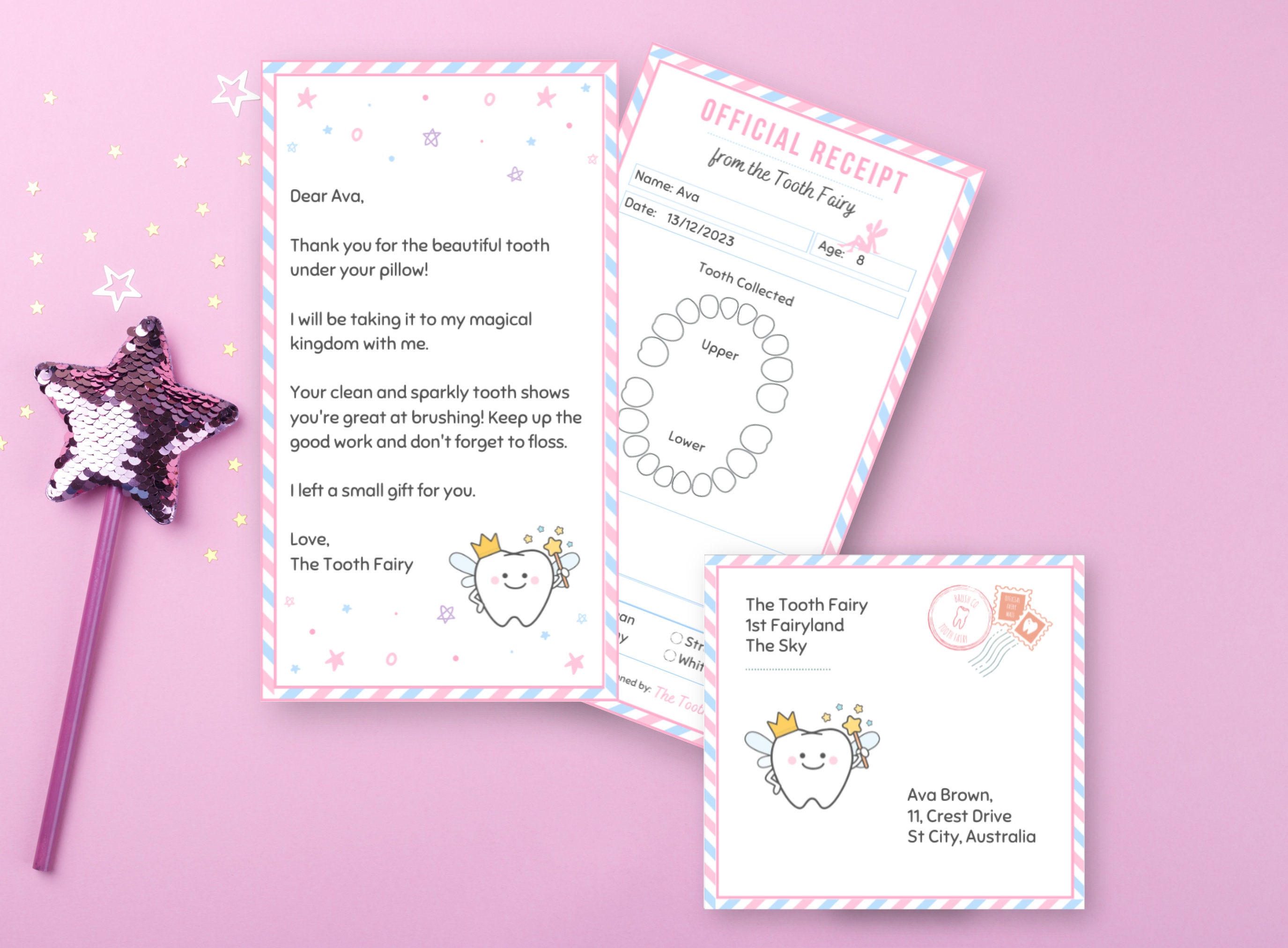 Printable Mini Tooth Fairy Letter and Receipt, Editable First Lost ...
