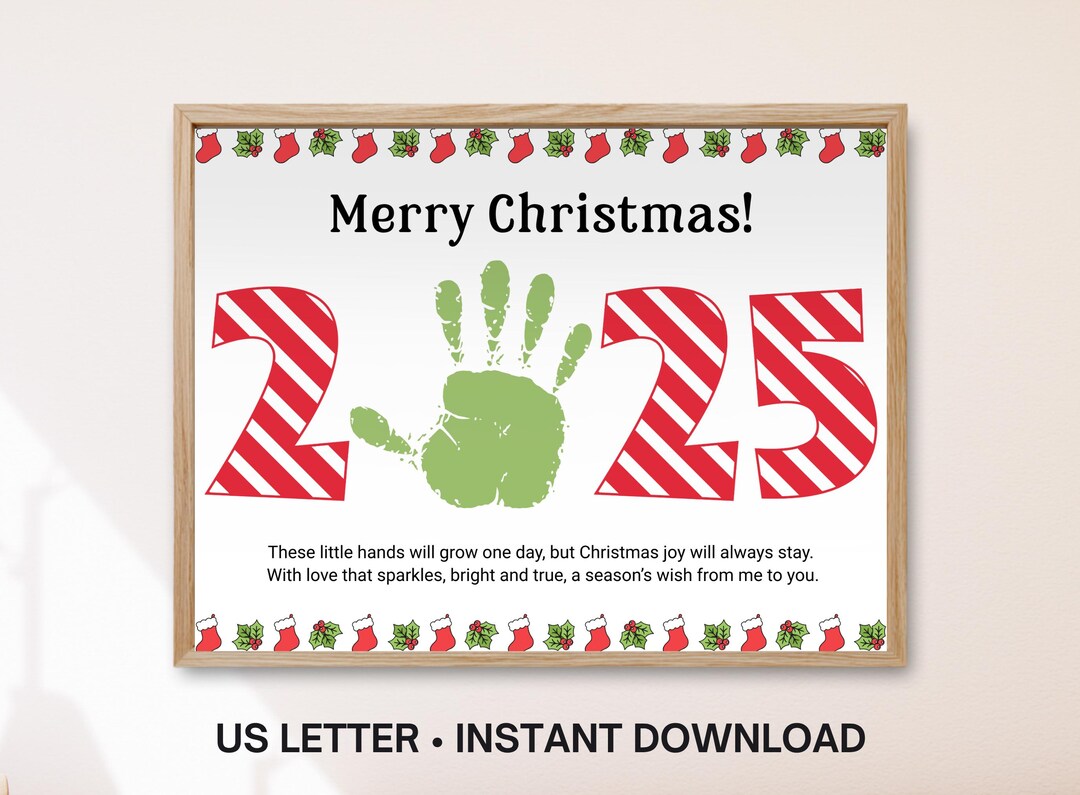 Christmas Handprint Art, 2025 Winter Holiday Handprint Craft Printable ...
