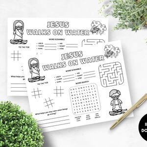 Jesus Walks on Water, Miracles of Jesus, Printable Bible Placemat ...