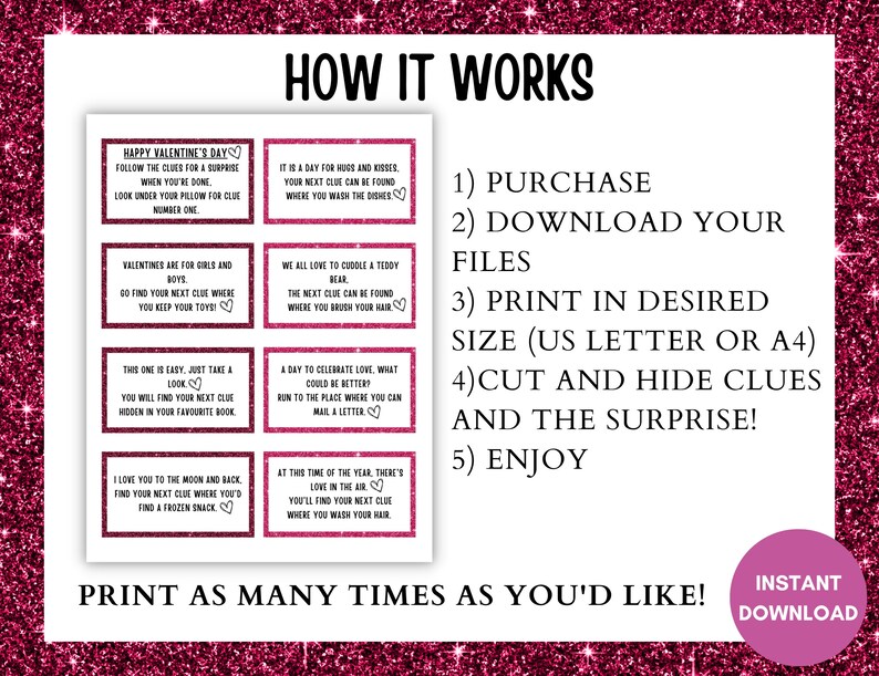 Valentines Scavenger Hunt Printable Game, Valentines Treasure Hunt for ...