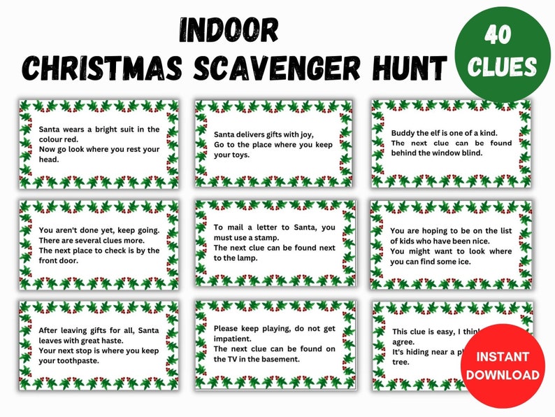 Printable Indoor Christmas Scavenger Hunt Game Christmas - Etsy