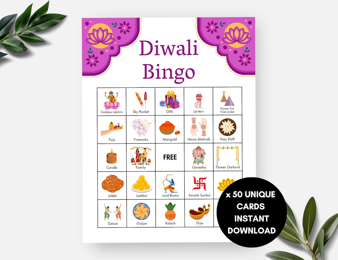 Diwali Bingo, 50 Diwali Bingo Cards, Printable Diwali Party Activity ...