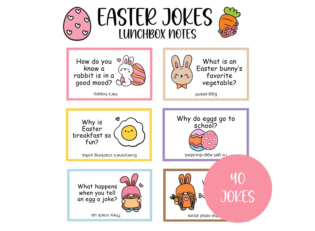 Funny Easter Lunchbox Jokes for Kids, 40 Lunchbox Notes, Easter Basket ...