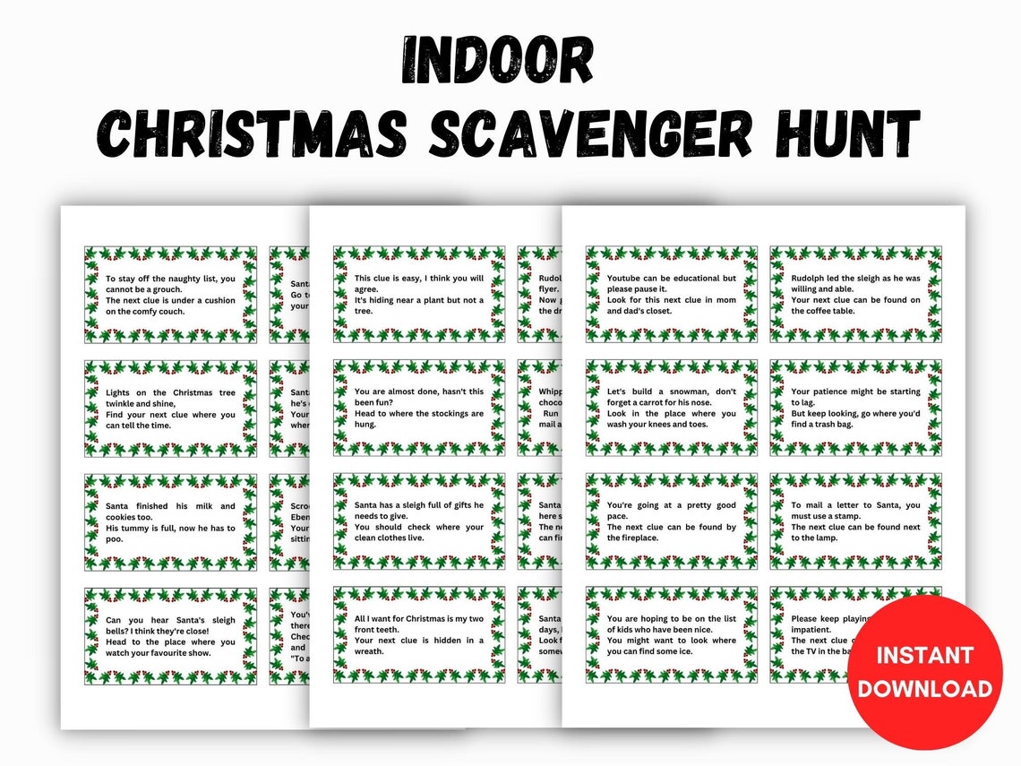 Printable Indoor Christmas Scavenger Hunt Game Christmas - Etsy