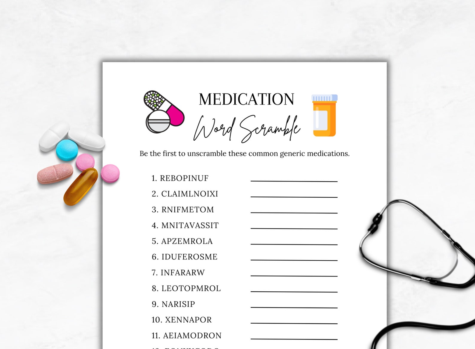 Generic Medication Scramble, Printable Pharmacy/medical Games, Doctor ...