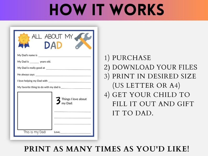 All About My Dad Printable, Fill in the Blank Fathers Day Card, Dad ...