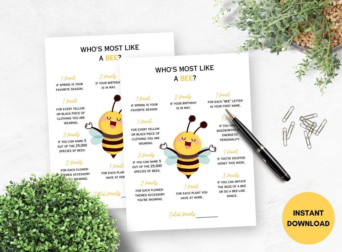 Who is Most Like a Bee, Fun Printable Party Game for Kids and Adults ...