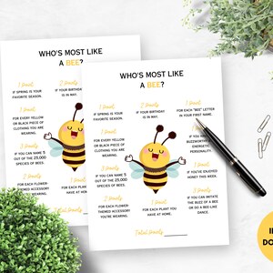 Who is Most Like a Bee, Fun Printable Party Game for Kids and Adults ...