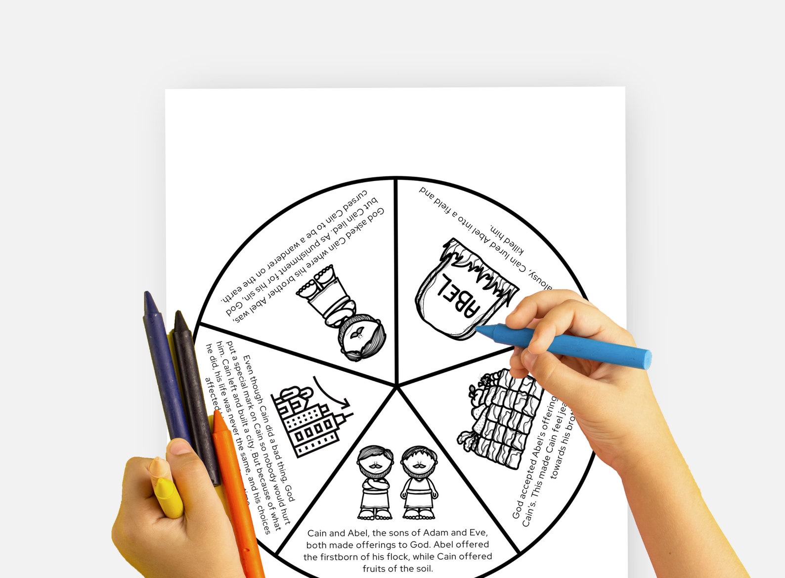 Cain and Abel, Printable Bible Coloring Wheel, Sunday School Craft ...