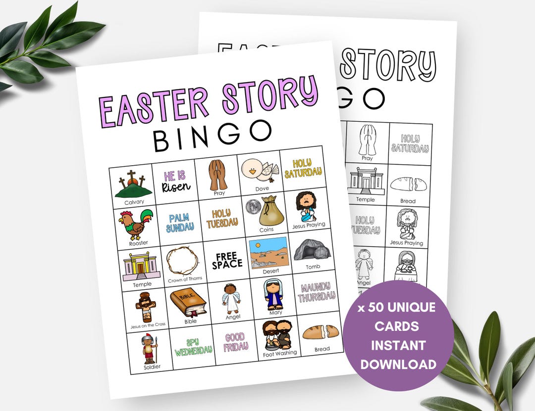 Easter Story Bingo, Printable Church Bingo Calling Cards, Lent Bingo ...