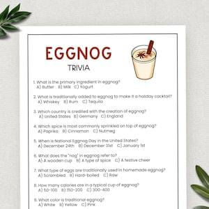 Eggnog Trivia, Printable Christmas Food Trivia, Holiday Party Game, Fun ...