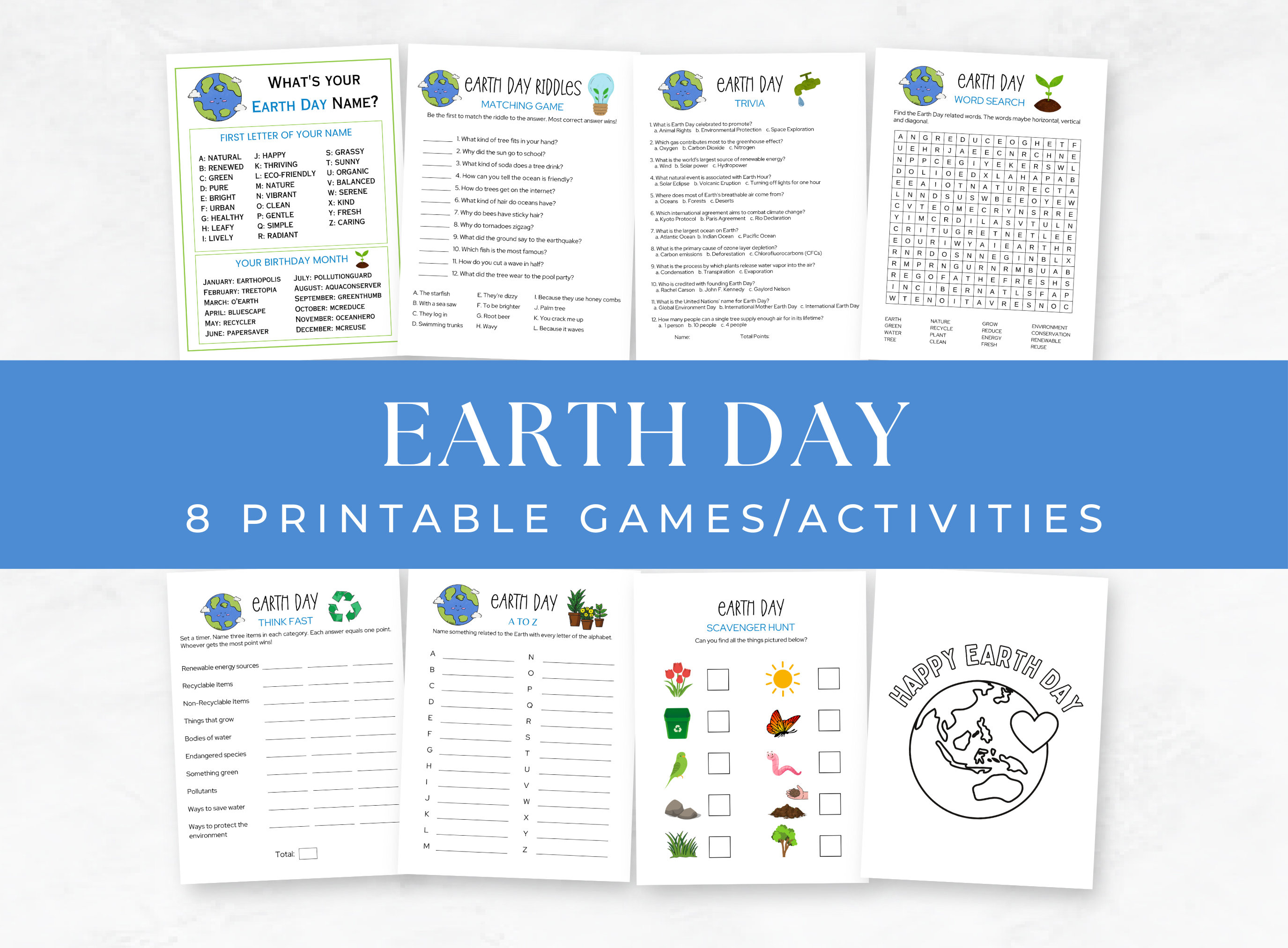 8 Printable Earth Day Games, Fun Earth Day Activities for Kids and ...