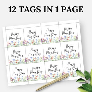 Happy May Day Printable Tags, Square May Day Tags, Watercolor ...