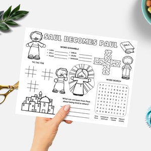 Saul Becomes Paul, Printable Bible Activity Placemat, Sunday School ...