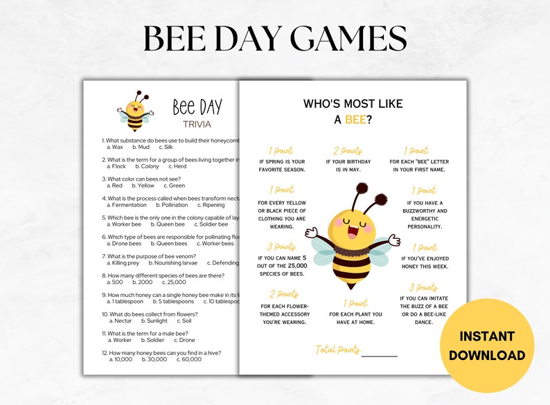5 Printable Bee Day Games, Fun Classroom Activities for Kids and Adults ...