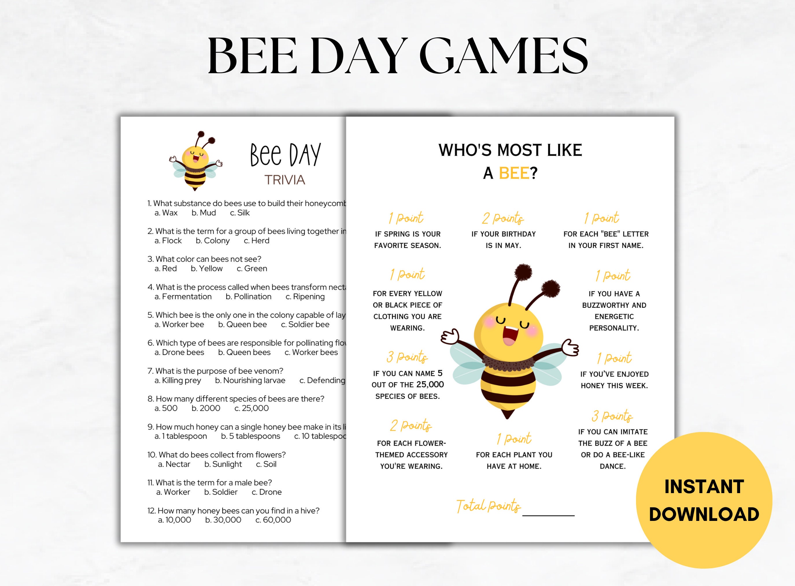 5 Printable Bee Day Games, Fun Classroom Activities for Kids and Adults ...