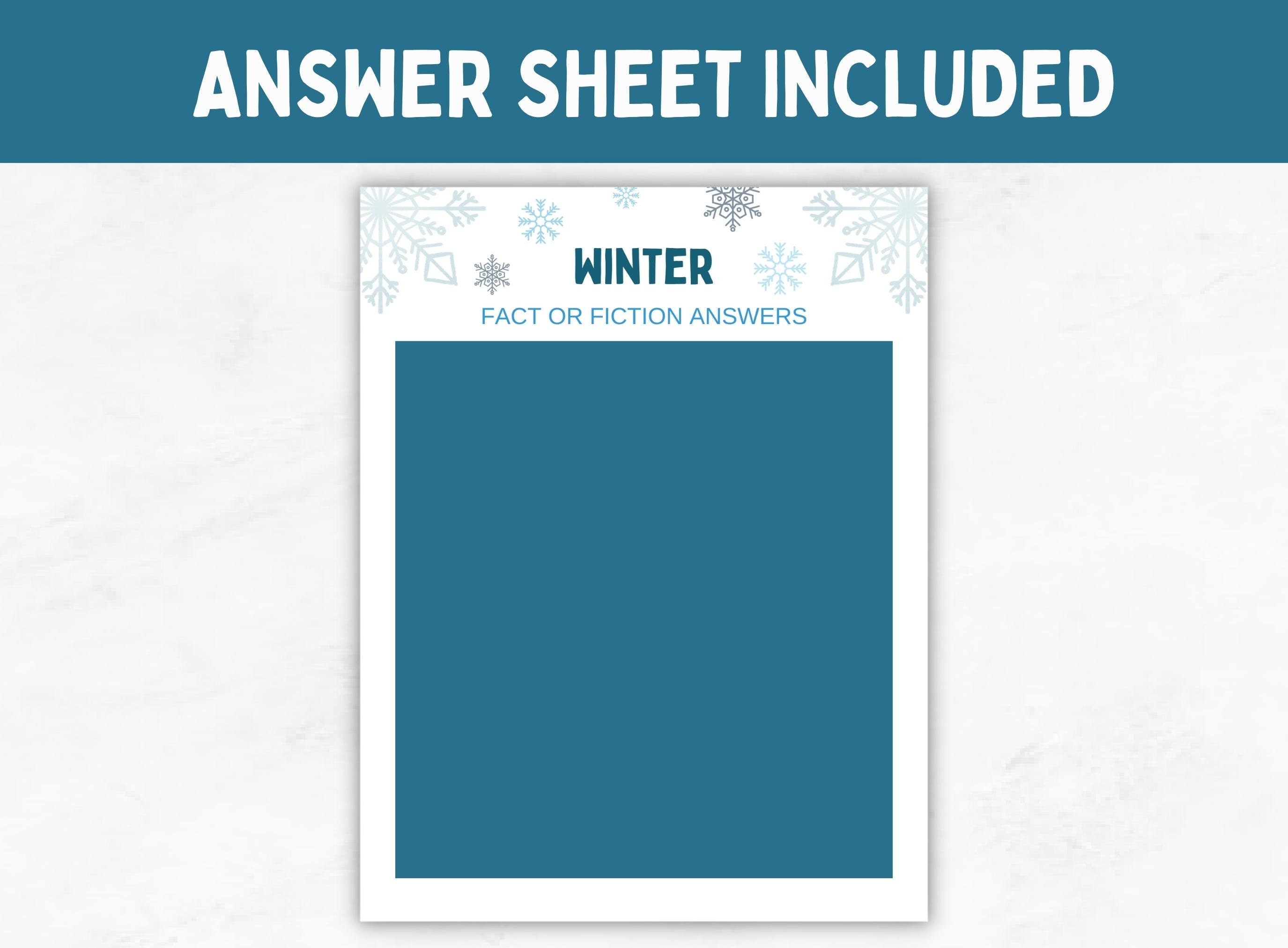 Winter Fact or Fiction, Printable Winter Activity, Family Activity ...