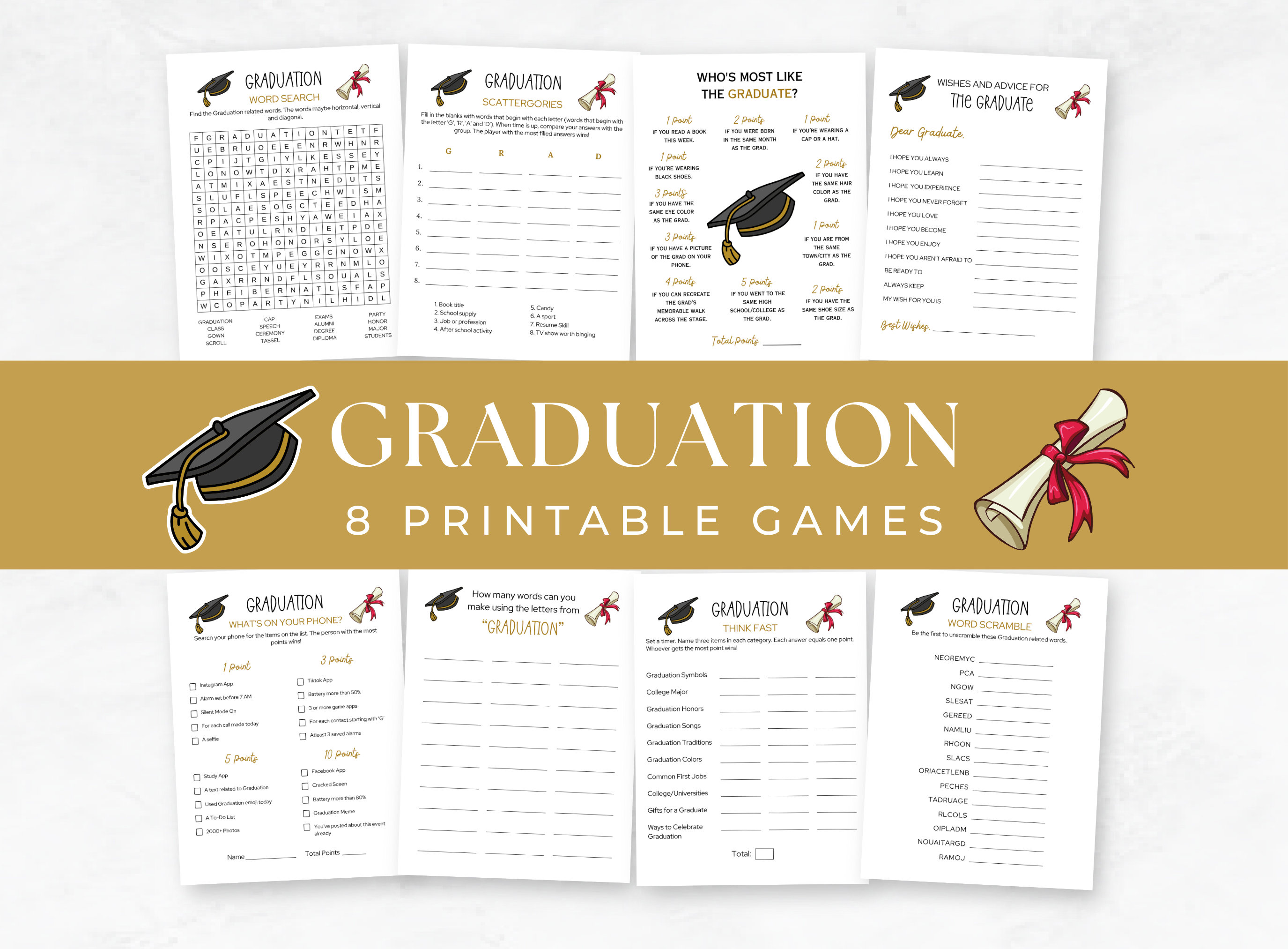 8 Printable Graduation Party Games, Fun High School/college/university ...