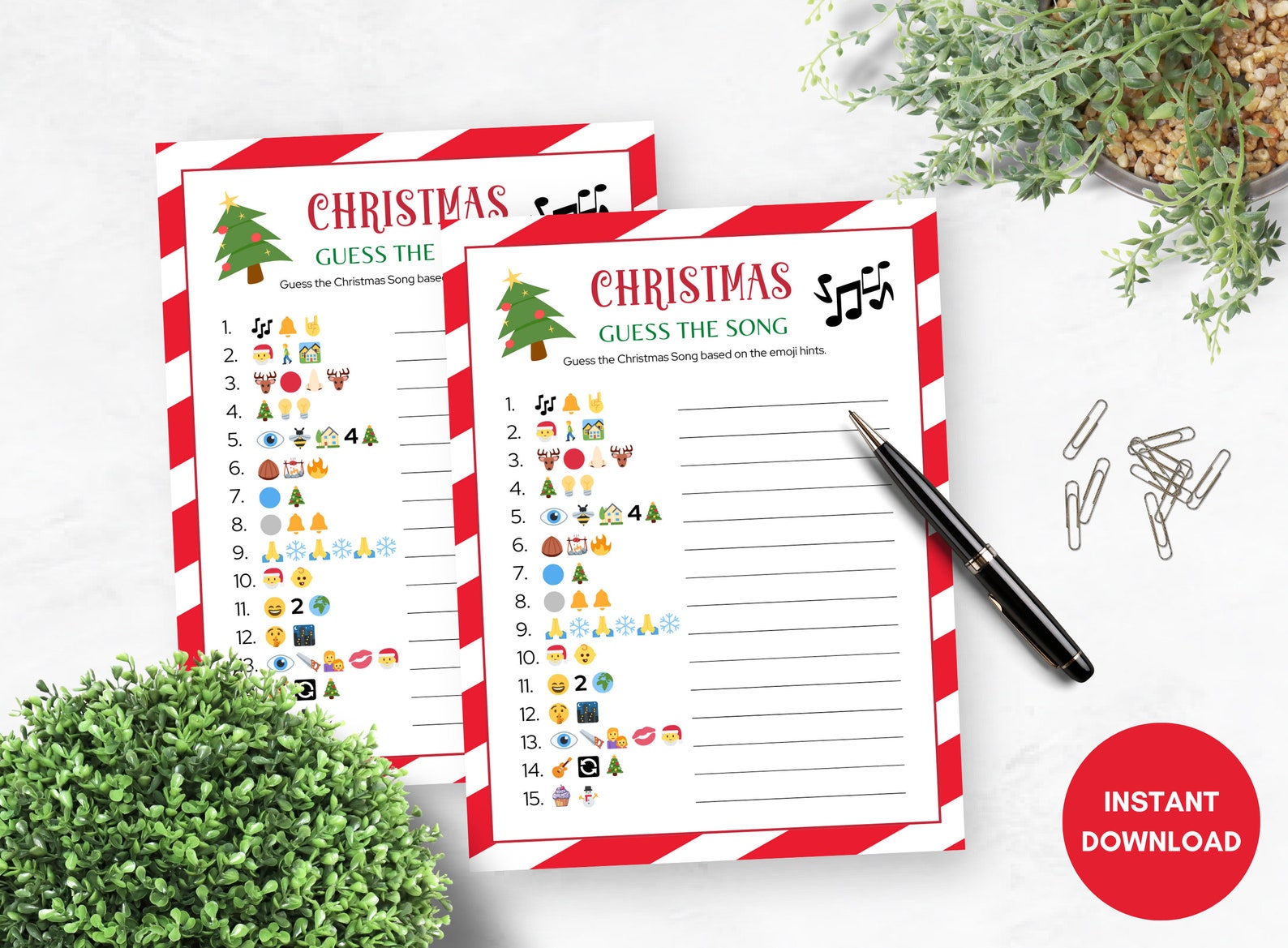 Christmas Song Game, Printable Holiday Activity, Fun Family Game Night ...