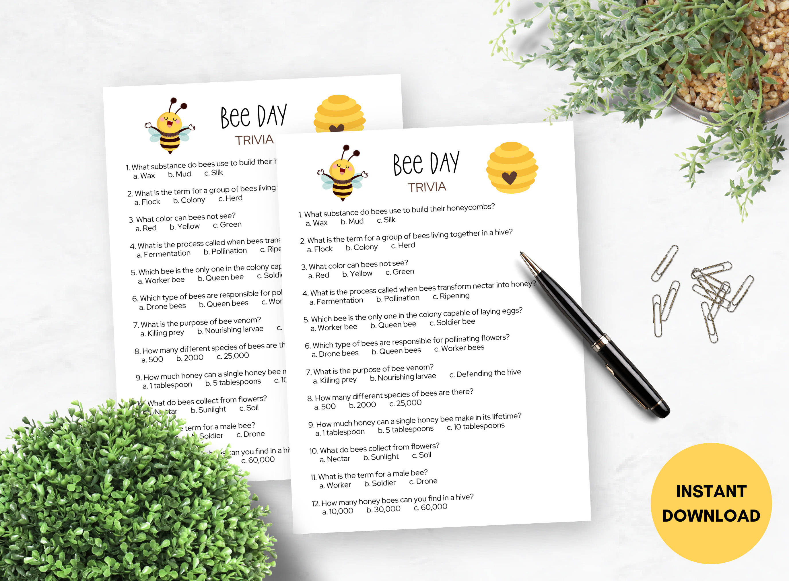 Bee Day Trivia, Fun Printable Party Game for Kids and Adults, Trivia ...