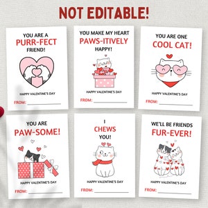 Cat Valentine Card, Fun School Valentine Gift Tags, Kids Classroom ...