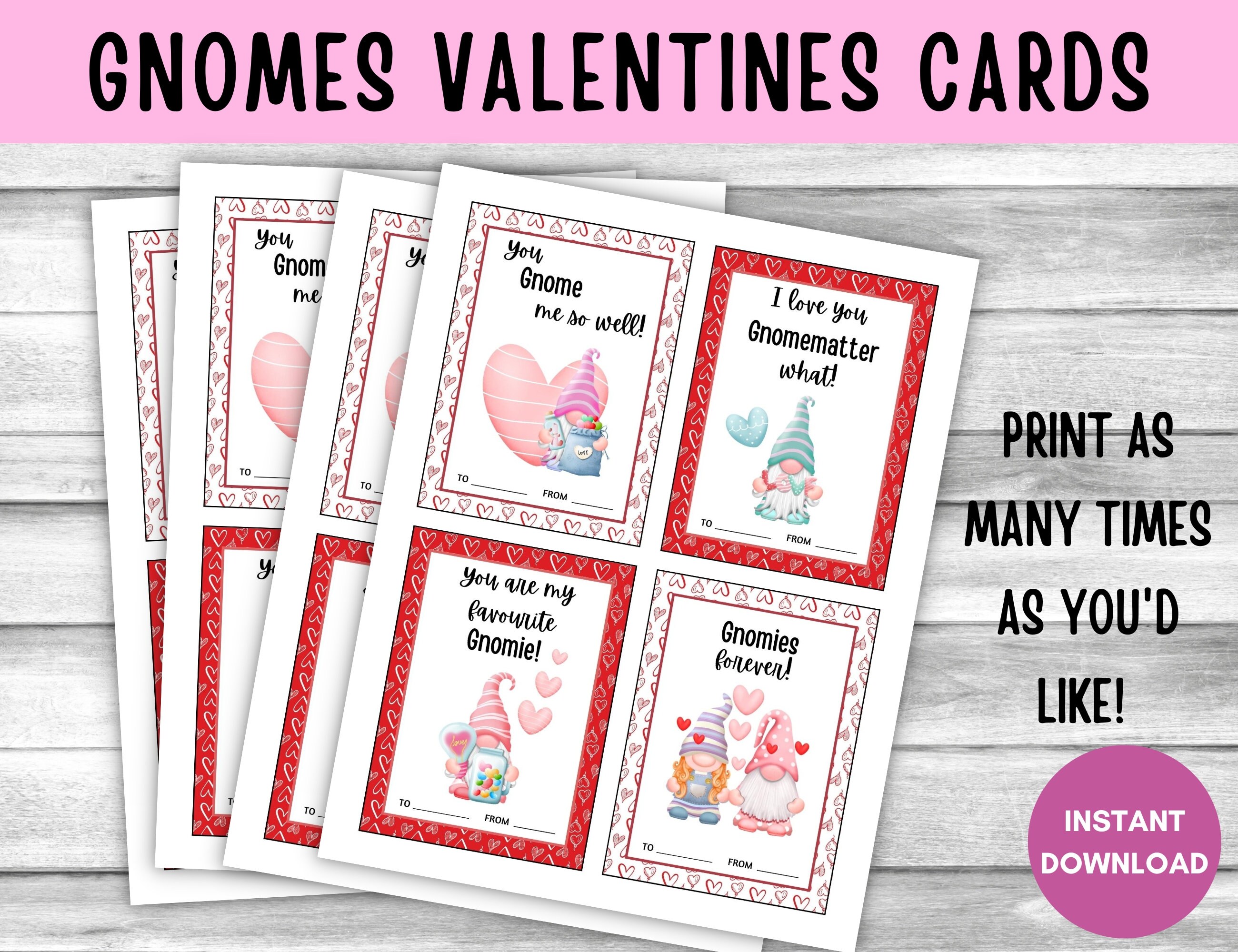 Gnomes Valentines, Printable Valentine Day Cards for Kids, Coloring ...